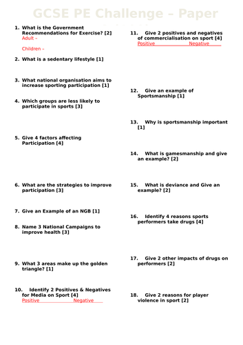 New OCR GCSE PE Revision - PE Challenge | Teaching Resources New OCR GCSE PE Revision - PE Challenge | Teaching Resources