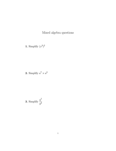 Mixed algebra questions worksheet (with solutions) | Teaching Resources