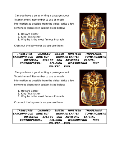 Tutunkhamun/ Ancient Egypt - Differentiated worksheet including answers ...