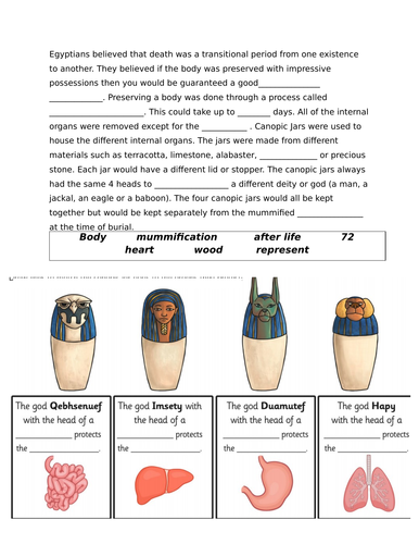 Ancient Egypt Canopic Jars - Differentiated worksheets linked to ...