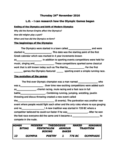 Ancient Greece and The Olympic Games - 3 way differentiated worksheets ...