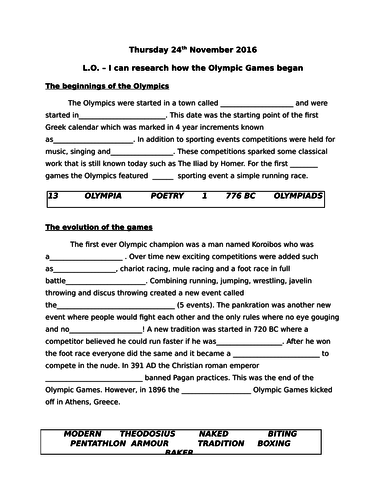 Ancient Greece and The Olympic Games - 3 way differentiated worksheets ...