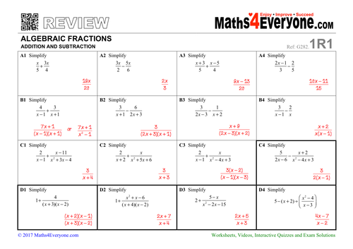 GCSE Revision (Algebraic Fractions: Adding and Subtracting) | Teaching ... GCSE Revision (Algebraic Fractions: Adding and Subtracting) | Teaching ...