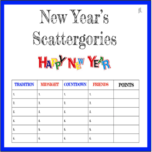 ESL-ELL New Year's Scattergories Game | Teaching Resources