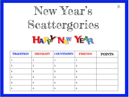 New Year's Scattergories Game | Teaching Resources