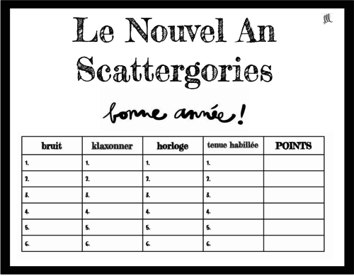 French New Year's Scattergories Game - Nouvel An | Teaching Resources