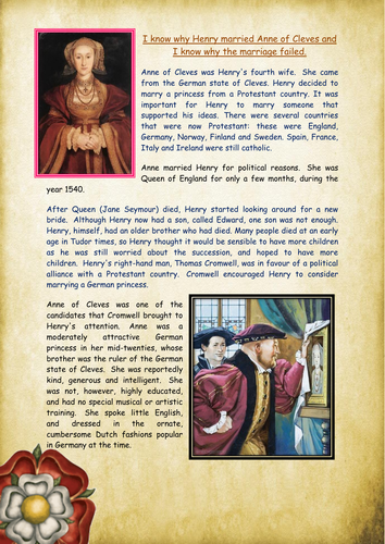 Anne of Cleves and Henry VIII Double activity comprehension Tudors ...