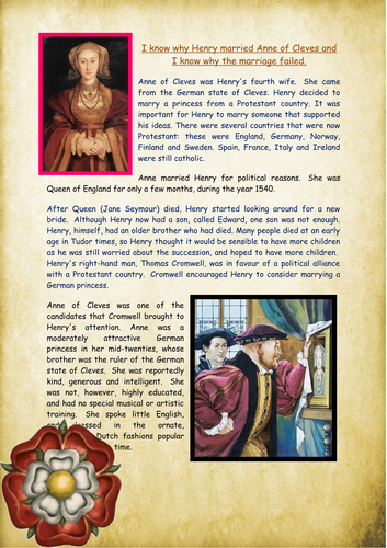 Anne of Cleves and Henry VIII Double activity comprehension Tudors ...