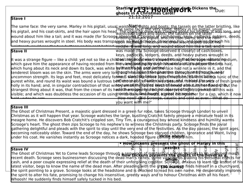 A Christmas Carol - Homework, Analysing the Ghosts | Teaching Resources