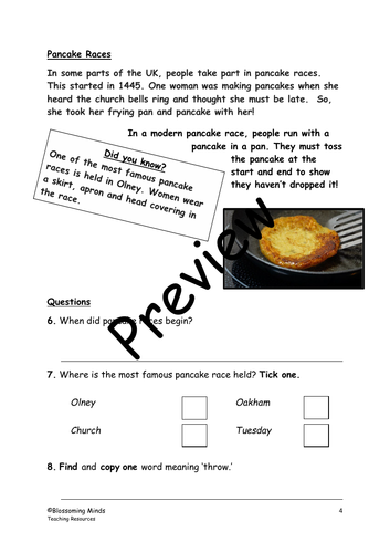 What is Shrove Tuesday? (Pancake Day) comprehension - Year 2 | Teaching ...