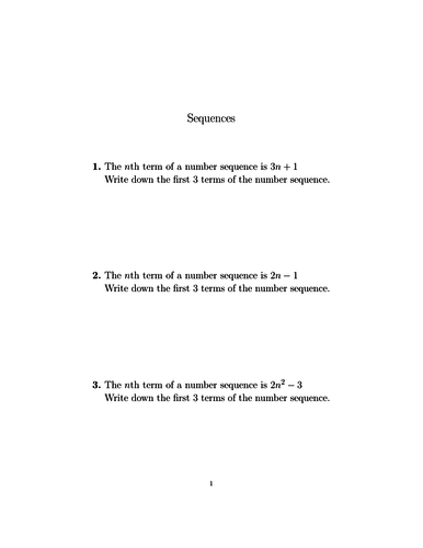 Sequences (generating sequences and finding the nth term) worksheet ...