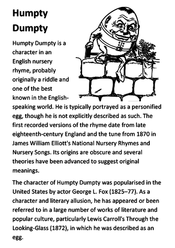 Humpty Dumpty Handout | Teaching Resources