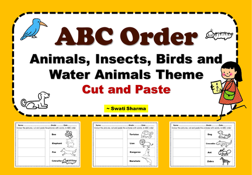 ABC Order Animals, Insects, Birds and Water Animals Theme Cut and Paste ...
