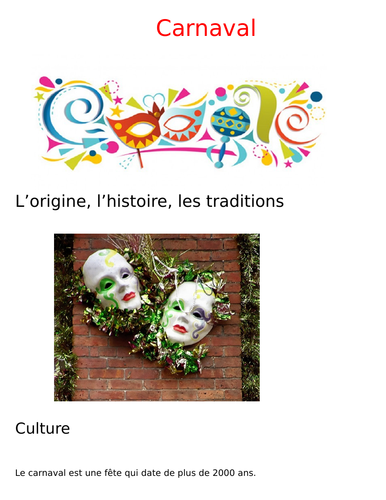 Carnaval-Worksheet in french text | Teaching Resources