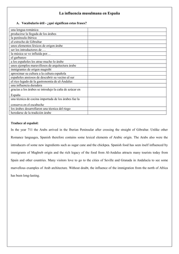 Spanish A Level inmigración impacto positivo _ influencia árabe ...