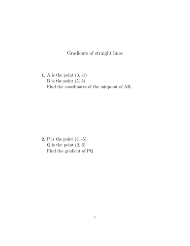 Gradients of straight lines worksheet (with solutions) | Teaching Resources