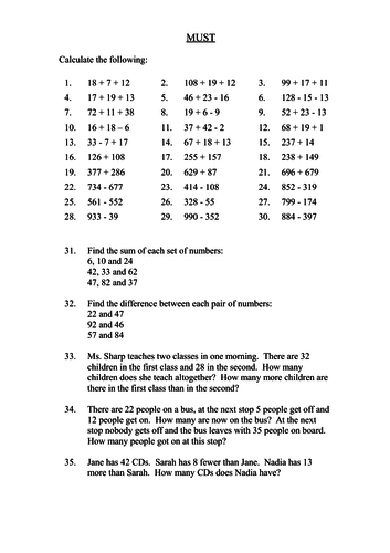 ADDITION, SUBTRACTION, MULTIPLICATION, DIVISION, General BIDMAS ...