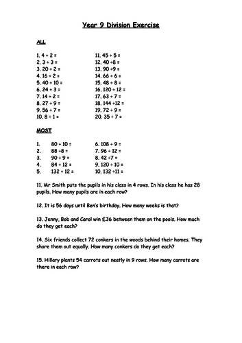 ADDITION, SUBTRACTION, MULTIPLICATION, DIVISION, General BIDMAS ...