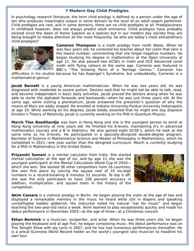 7 Modern Day Child Prodigies - Reading Comprehension Worksheet / Text ...