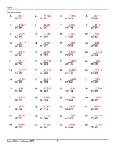 1000 Questions Advanced Division with Remainders KS2 Mathematics ...