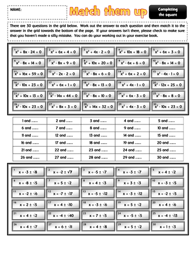 Completing the square | Teaching Resources