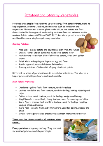 Potatoes and Starchy Vegetables GCSE Food Preparation and Nutrition ...