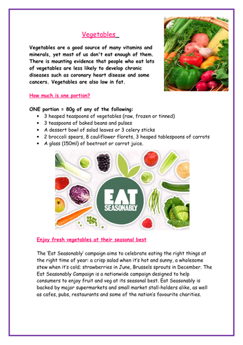 Vegetables GCSE Food Preparation and Nutrition | Teaching Resources