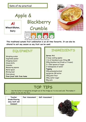 Apple and Blackberry Crumble FULL Recipe Sheet | Teaching Resources