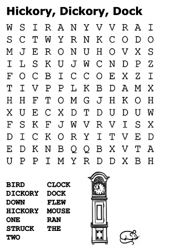 Hickory, dickory, dock Word Search | Teaching Resources
