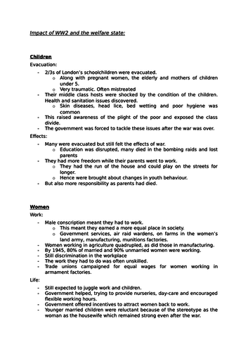 GCSE History B - British depth study (1939-75) - Impact of WW2 and the ...