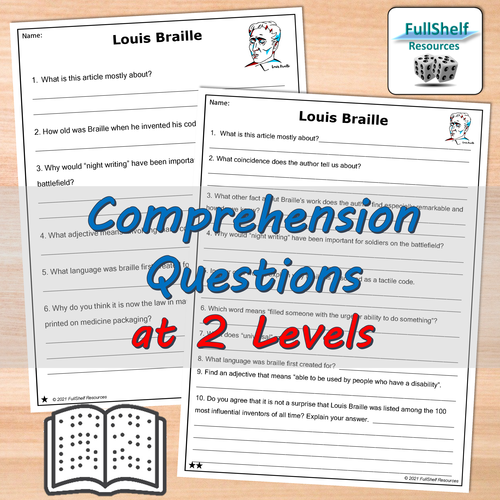 Louis Braille January Reading Comprehension | Teaching Resources