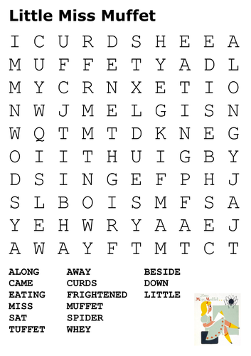 Little Miss Muffet Word Search | Teaching Resources