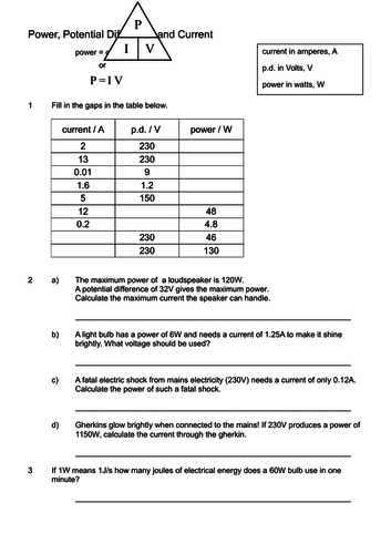 Electrical Power | Teaching Resources
