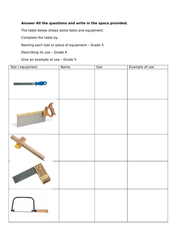 Tools & Equipment worksheet | Teaching Resources