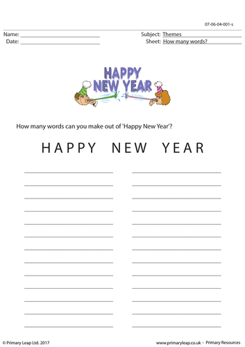 New Year Worksheet - How Many Words? | Teaching Resources
