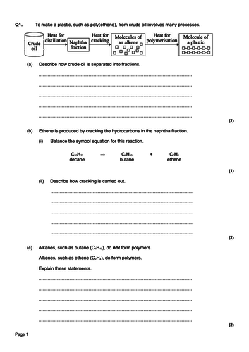 AQA GCSE: C11 Polymers: Selection of Exam Questions. | Teaching Resources