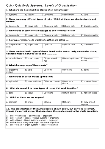 Differentiated Body Systems Levels of Organisation lesson - cells ...