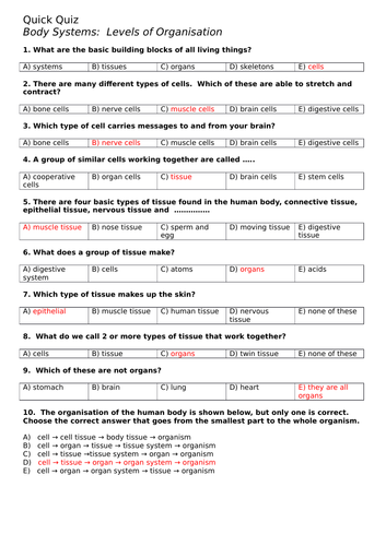 Differentiated Body Systems Levels of Organisation lesson - cells ...