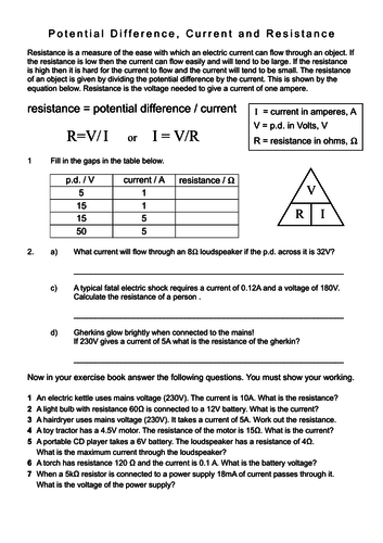Resistance and Ohms Law | Teaching Resources
