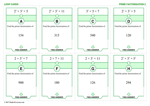 Prime Factorisation 2 (Treasure Hunt) | Teaching Resources