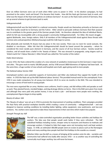 Nazi Economic Policy: 'Work and Bread' | Teaching Resources