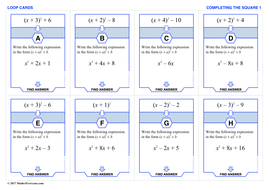 Completing the Square (Treasure Hunt) | Teaching Resources