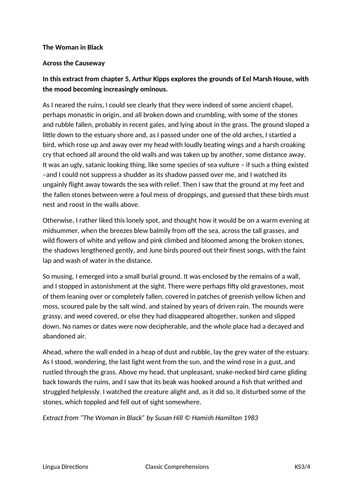 THE WOMAN IN BLACK. ACROSS THE CAUSEWAY. READING COMPREHENSION. WITH ...