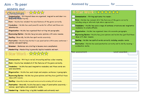 Peer and Self Assessments - Writing - Levels 3,4,5 and 6 | Teaching ...