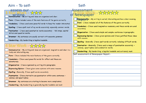 Peer and Self Assessments - Writing - Levels 3,4,5 and 6 | Teaching ...