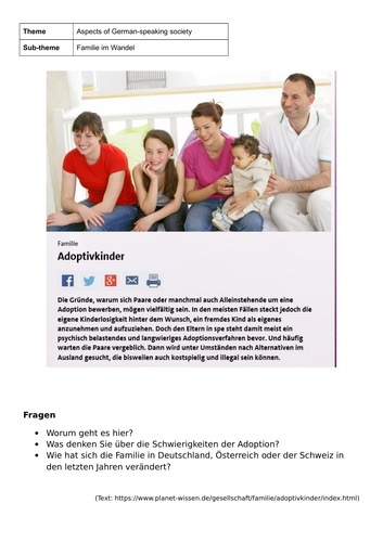 AQA A-level German (2016) Speaking card - Familie im Wandel | Teaching ...