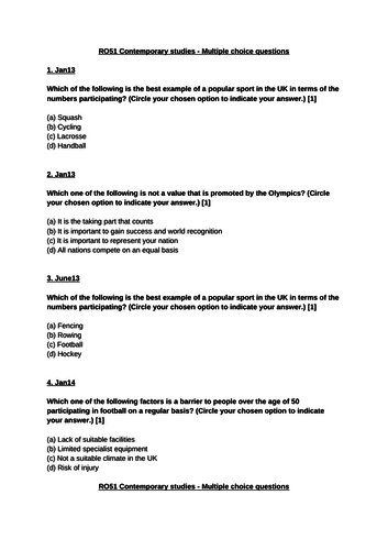 Contemporary Issues in Sport multiple choice questions - OCR Sports ...