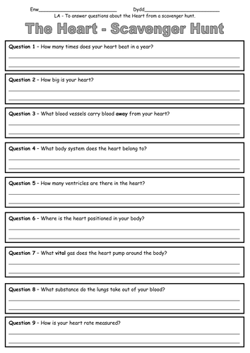 Heart - Circulatory System - Scavenger Hunt | Teaching Resources