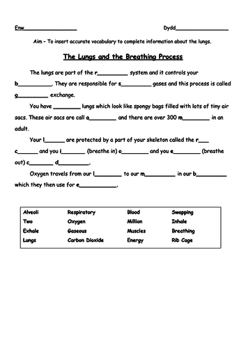 Cloze Pro Acitvity - Fill in the gap - Lungs - Respiratory System ...