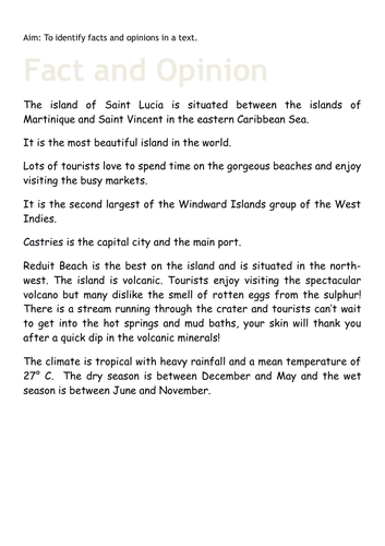 Fact or Opinion - St. Lucia - Geography | Teaching Resources